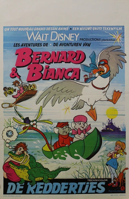&LES AVENTURES DE BERNARD ET BIANCA (THE RESCUERS)" Affichette belge ...