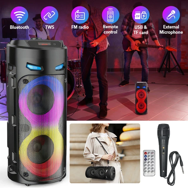 WIRELESS PORTABLE RGB Bluetooth Speaker Subwoofer Heavy Bass Party Karaoke Mic £24.99 - PicClick UK