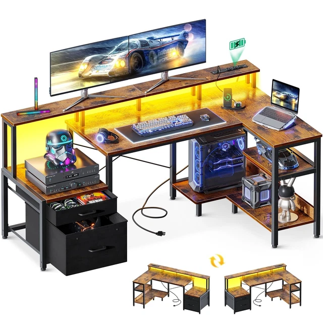 L SHAPED GAMING Computer Desk Home Office Writing Corner Desk Table ...