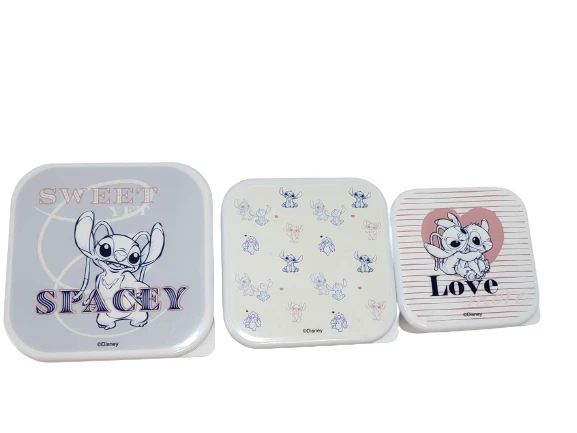 DISNEY STITCH & Angel Lunch Box Set Of 3 Kids Snack Pot Food Storage ...