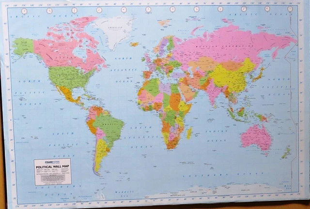 WORLD MAP - Political and Terrain- Poster-Laminated available-91cm x ...