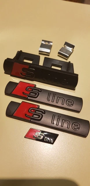 AUDI S LINE Grill SET+2 Emblem logo Lenkrad Aufkleber Sline badge ...
