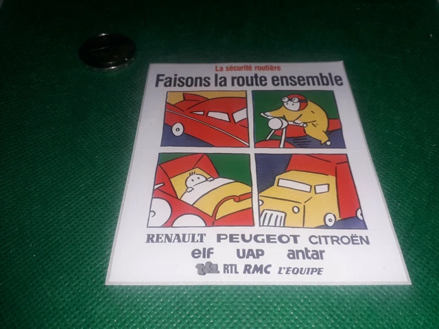 RENAULT/PEUGEOT/CITROEN ELF/UAP/ANTAR/TF1/RTL/RMC ROAD safety sticker ...