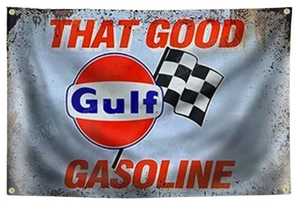 GULF FLAGGE FAHNE Banner Garage Benzin Gas Deko Oldtimer Gas Racing Le ...