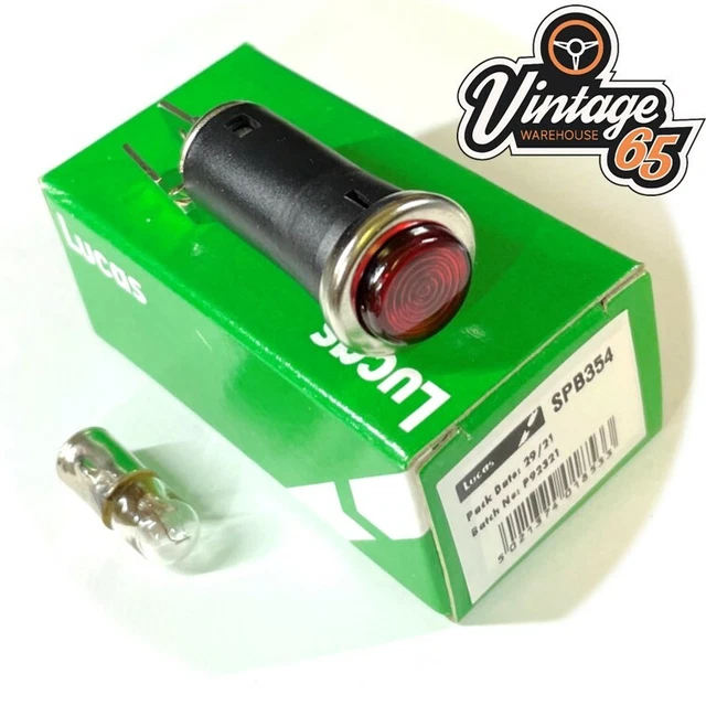 LUCAS SPB354 RED Dashboard Warning Light Hazard Lamp + 12v Bulb Classic ...