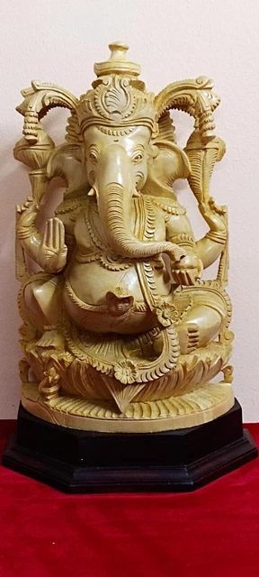 STATUE DU SEIGNEUR Ganesha Vinayaka Sculpture en bois Dieu hindou ...