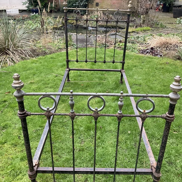 VICTORIAN CAST IRON And Brass Single Bed frame, Restoration Project £47 ...