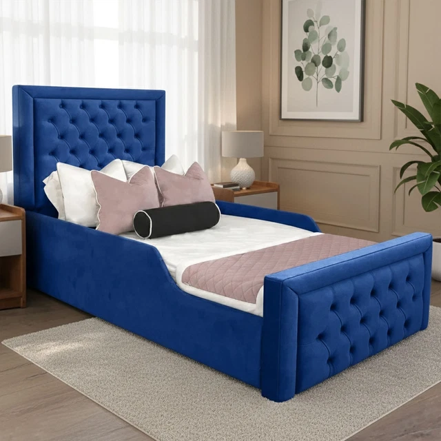 NEW KIDS BUMPER Bar Hilton Bed Frame Plush Velvet Gas Lift Storage ...