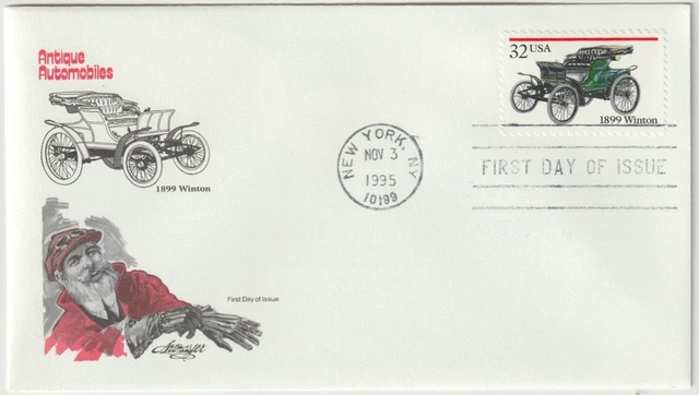 1995 USA FDC - 1899 Winton, Antique Automobiles - 32 Cent Stamp $2.95 ...