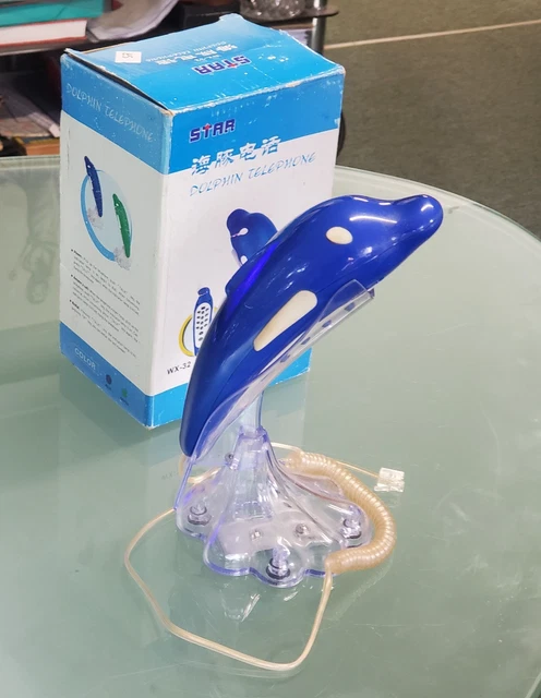 VERY PRETTY BLUE Dolphin - press button desktop telephone on stand ...
