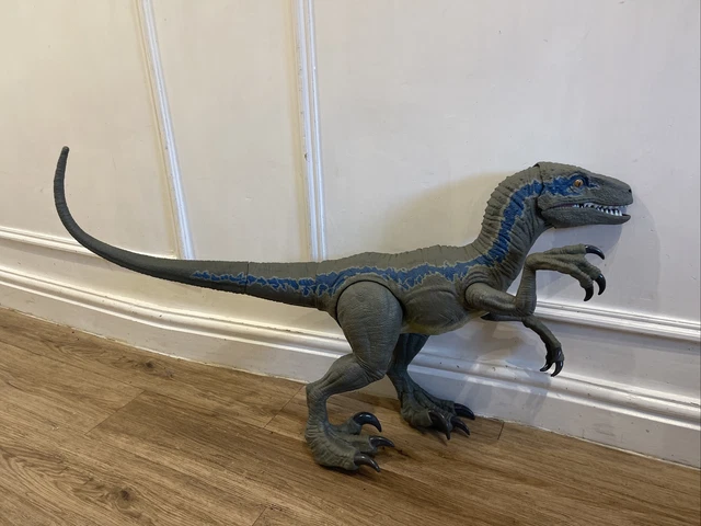 JURASSIC WORLD DINOSAURIER Super Colossal Velociraptor blau Figur groß ...