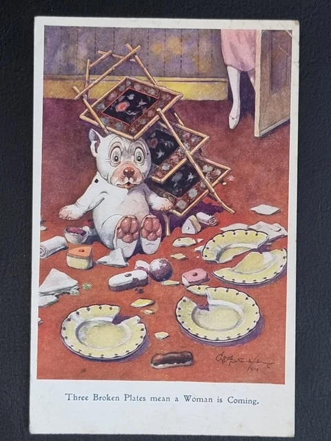 BONZO DOG COMIC Postcard Studdy C1925 Afternoon Tea Stand Upturned ...