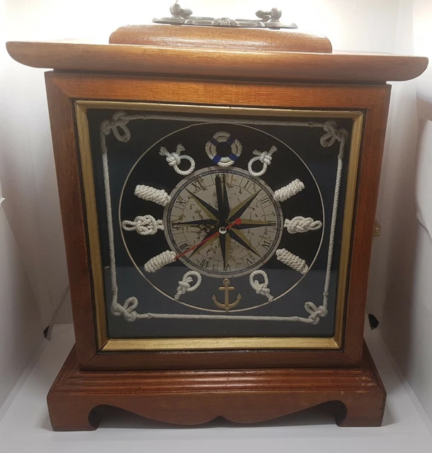 VINTAGE NAUTICAL CLOCK Mantle Key Box w/Stand 84068 Tianguan Quartz ...
