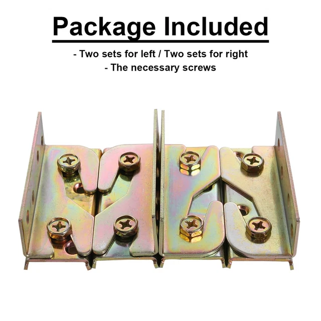 BED RAIL BRACKETS Set of 4 Heavy Duty Wood Bed Frame Hardware w Screws ...
