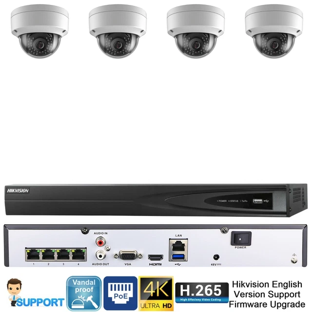 HIKVISION 4 CHANNEL 4K 8MP NVR w/4x4MP Dome IP POE Camera w/Mic Security System EUR 351,39 ...