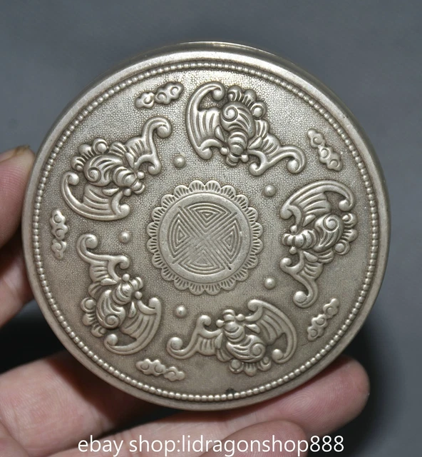 3.2& RARE OLD Chinese Silver Dynasty Palace Blessing Bat Jewelry box ...