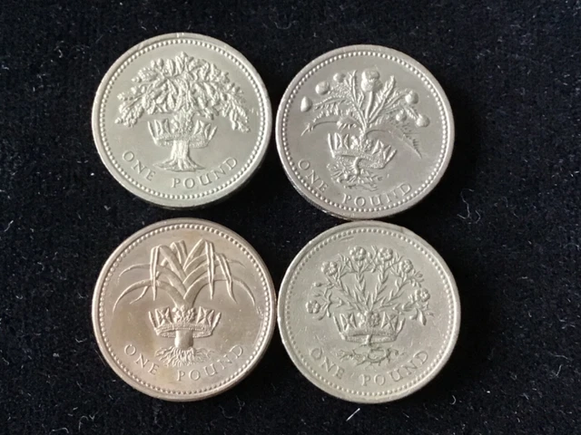 FULL SET UK PLANTS Pound Coins Representing England Scotland Wales & N ...
