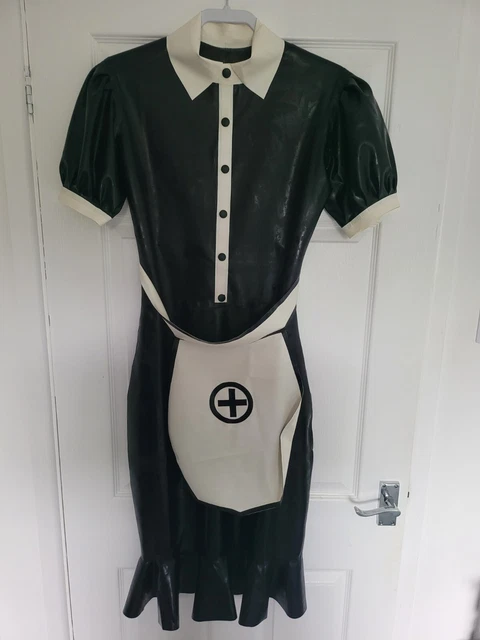 NEW LATEX RUBBER Maid Uniform Dress apron sissy nurse cleaner waitress ...