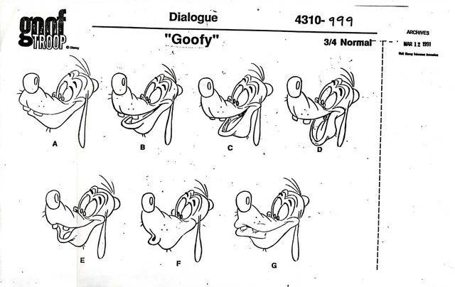 DISNEY'S GOOF TROOP 1991 Production Studio COPY Model Sheet GOOFY Guide ...