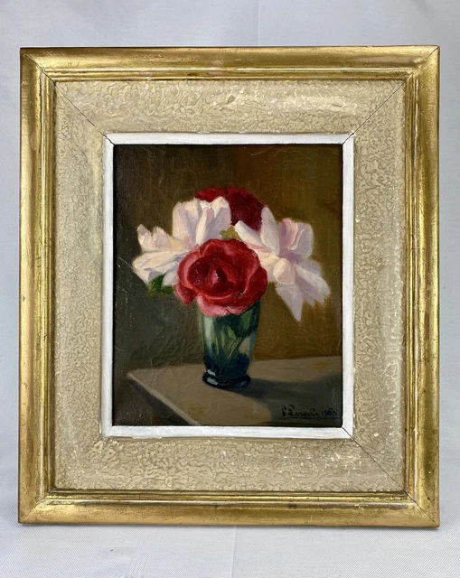 PIERRE LAROCHE (1903-1982) Charmant Tableau H/T Signe Bouquet De Roses ...