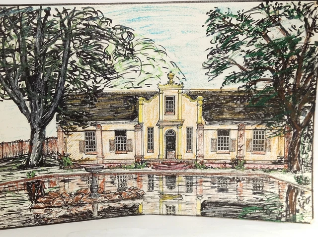 DRAWING &CAPE Dutch Homestead Africa 1911" Artist Signed Pen & Pastel ...