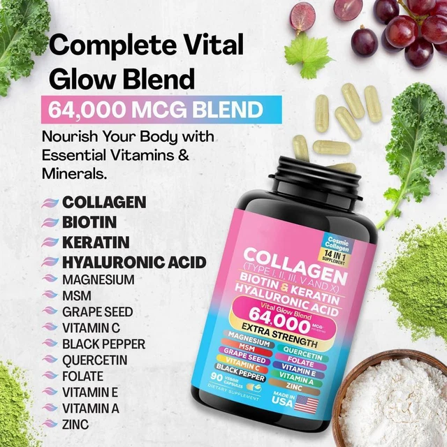 VITAL GLOW BLEND Collagen Peptides Biotin Keratin MSM Vitamin A C Zinc ...