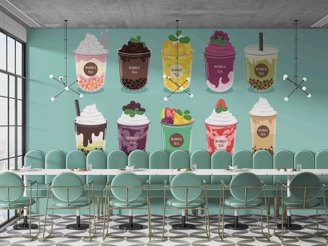 3D BUBBLE TEA Shop Background Wallpaper Wall Murals Removable Wallpaper ...