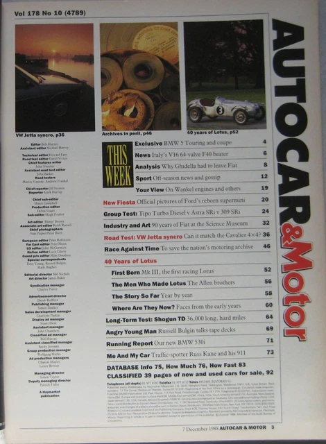 AUTOCAR MAGAZINE 7/12/1988 featuring Volkswagen road test, Lotus ...