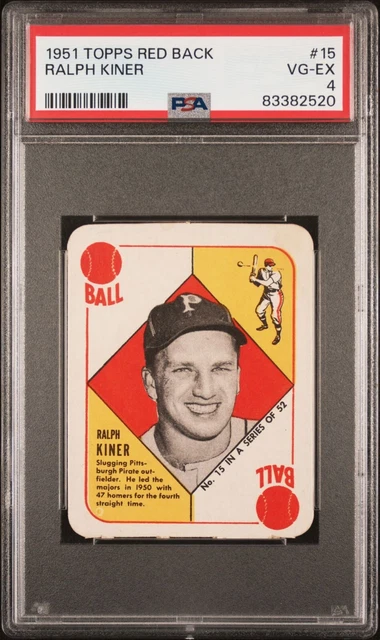 1951 TOPPS RED Back Ralph Kiner #15 PSA 4 - Dalle fraîche - Pirates de ...