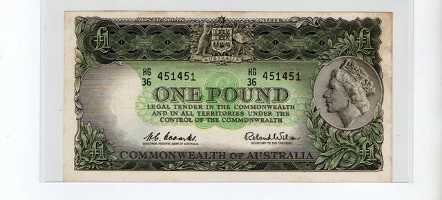AUSTRALIA 1953 PRE-DECIMAL £1 ONE pound banknote COOMBS/WILSON VF $45. ...