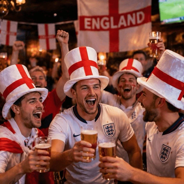 ENGLAND ST GEORGE Cross White & Red Top Hat Costume Headwear Party ...
