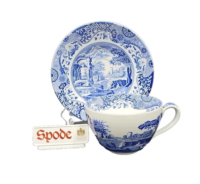 SPODE BLUE ITALIAN Jumbo Cup & Saucer Set ENGLAND RARE MINT! Huge! £145 ...