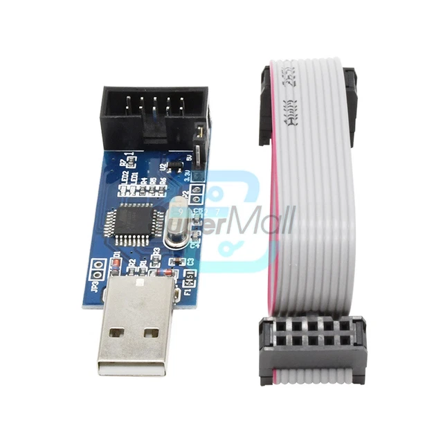 USBASP AVR PROGRAMMER ATMEGA8 10 Pin Cable Adapter USB USBISP Module ...