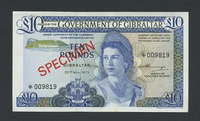 GIBRALTAR £10 NOTE QEII SPECIMEN Krause CS1 Uncirculated Banknotes £32. ...