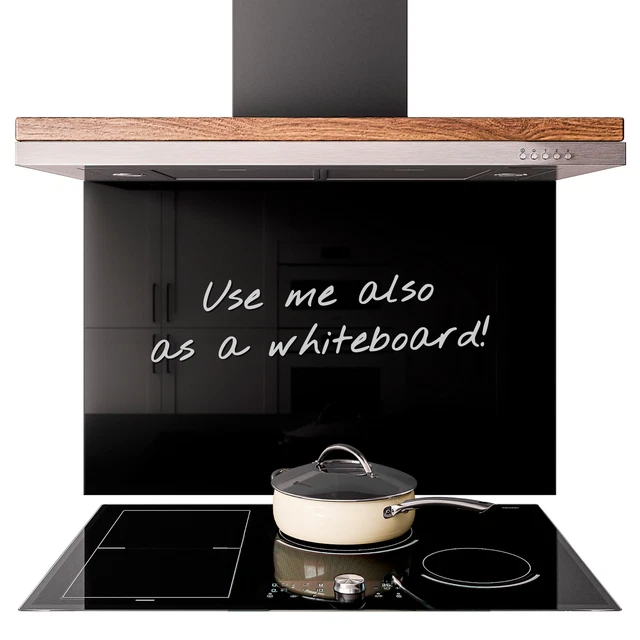 BLACK GLASS SPLASHBACK Backsplash Kitchen Tile Cooker Wall Panel 44 ...