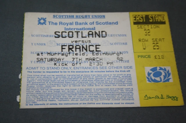 TICKET RUGBY )) SCOTLAND V FRANCE - TOURNOI DES 5 NATIONS 1992 EUR 5,50 ...