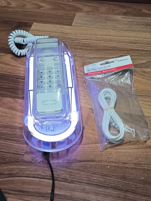 VINTAGE 90'S MODERN Clear Soft Purple Neon Light Up Telephone With ...