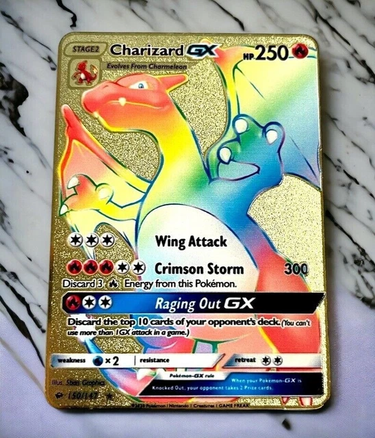 CHARIZARD GX RAINBOW Gold Metal Pokémon Card Collectible Gift Display ...