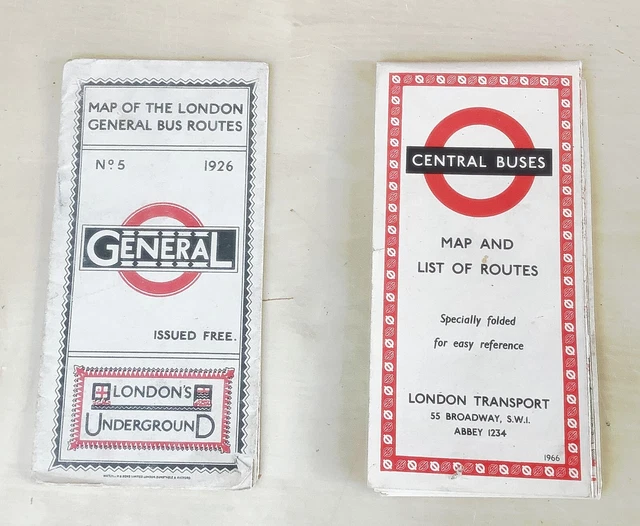 1925 NO. 5 Map of London General Bus Routes+ 1966 Central Buses MAP ...