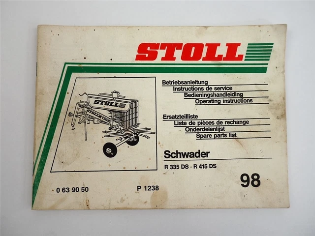 STOLL R 335 415 DS Schwader Betriebsanleitung Ersatzteilliste 1998 EUR ...