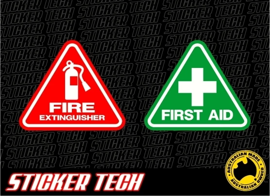 FIRE EXTINGUISHER AND First Aid Workplace Safety Emergency Sticker ...