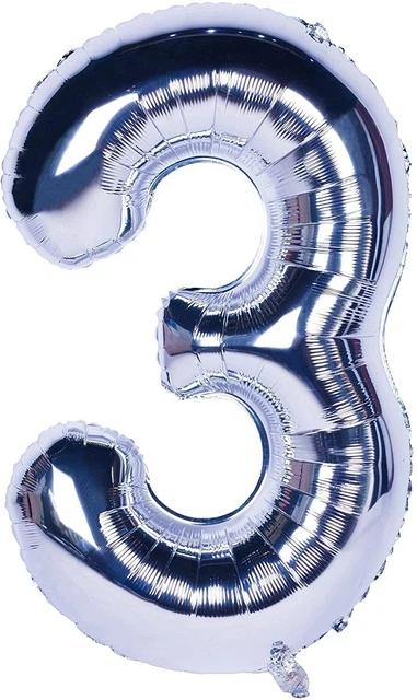 NUMBER 3 BALLOON Silver 40 inch Number Foil Balloon Birthday Age 3 ...