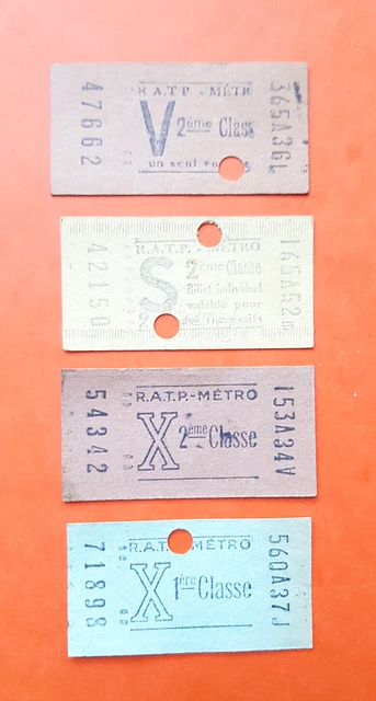 4 ANCIENS TICKETS METRO - RATP - BUS - SNCF - RER - PARIS - TBE EUR 5 ...