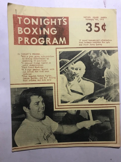 RARE 1973 MADISON Square Garden Boxing Program Jerry Quarry vs Ron Lyle ...