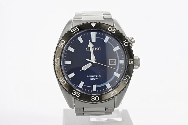 SEIKO KINETIC BLUE Dial 44mm Quartz Sport Stainless Steel Men's ...