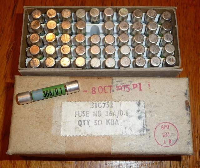 1970S 100 MILLIAMPS GPO Strowger fuses 36/0.1 NOS 50 KBA cat 310752 ...