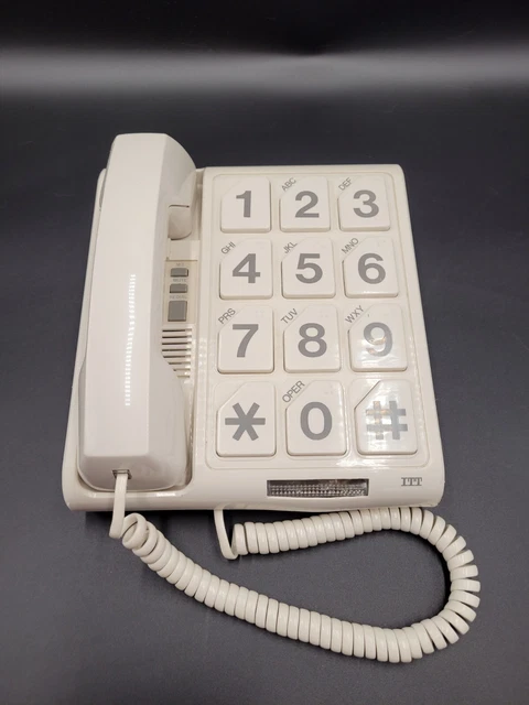 VINTAGE LARGE BUTTON Phone 80s 90s ITT Braille Cord Volume Untested £37 ...