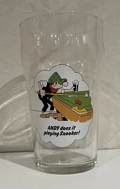 VINTAGE ANDY CAPP Illustration Pint Glass Snooker Man cave Arcoroc ...