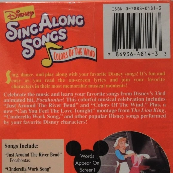 DISNEY SING ALONG Songs Pocahontas Colors Of The Wind VHS Factory ...