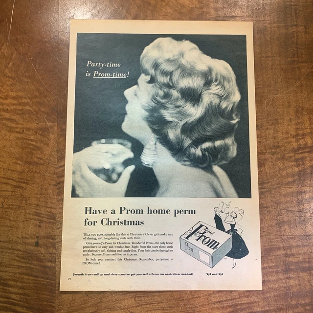 VINTAGE 1950'S 'PROM HOME PERM' HAIR BEAUTY MAGAZINE ADVERT POSTER $27. ...